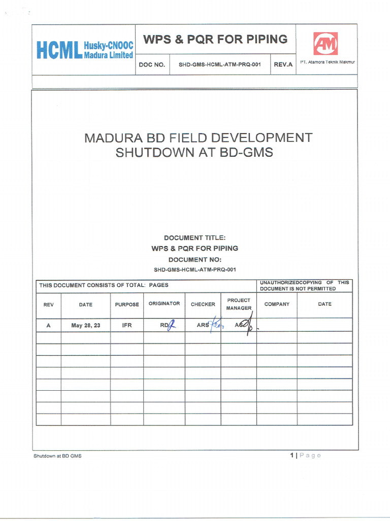 Asme Ix-Atm - Shd-gms-hcml-Atm-prq-01 Wps & PQR For Piping | PDF | Materials | Mechanical ...