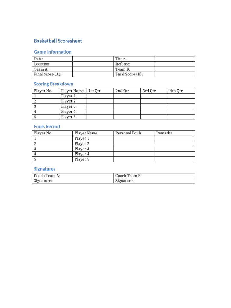 Basketball Scoresheet | PDF