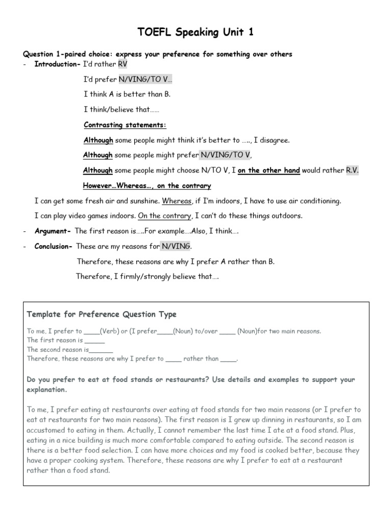 Speaking Unit 1 (Question 1) | PDF | Reason