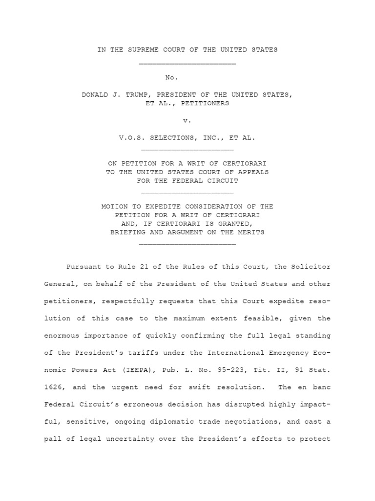 Trump V VOS - Motion To Expedite FILE | PDF | Certiorari | Presidents ...