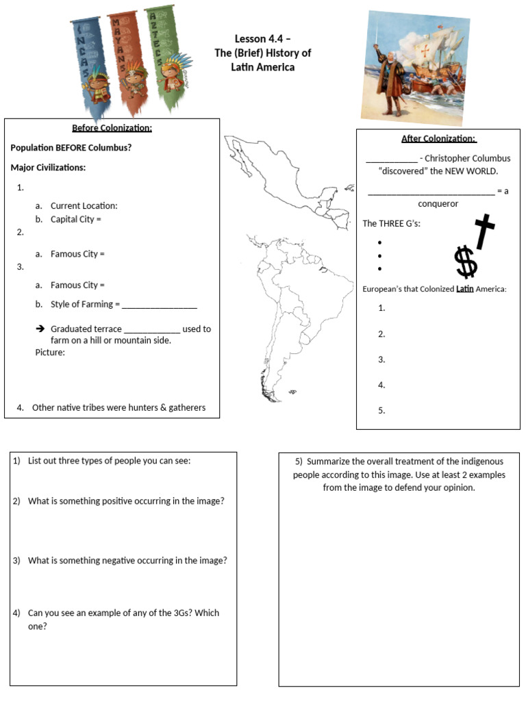 Lesson 4.4. - Columbian Exchange & Early History WS | PDF | European ...