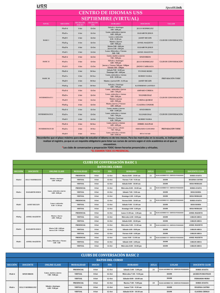 Horarios Septiembre v2 | PDF