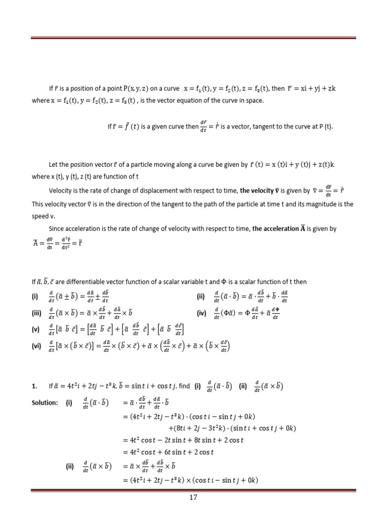 1 - Vector Diffrentiation Solved Examples | PDF | Acceleration | Velocity