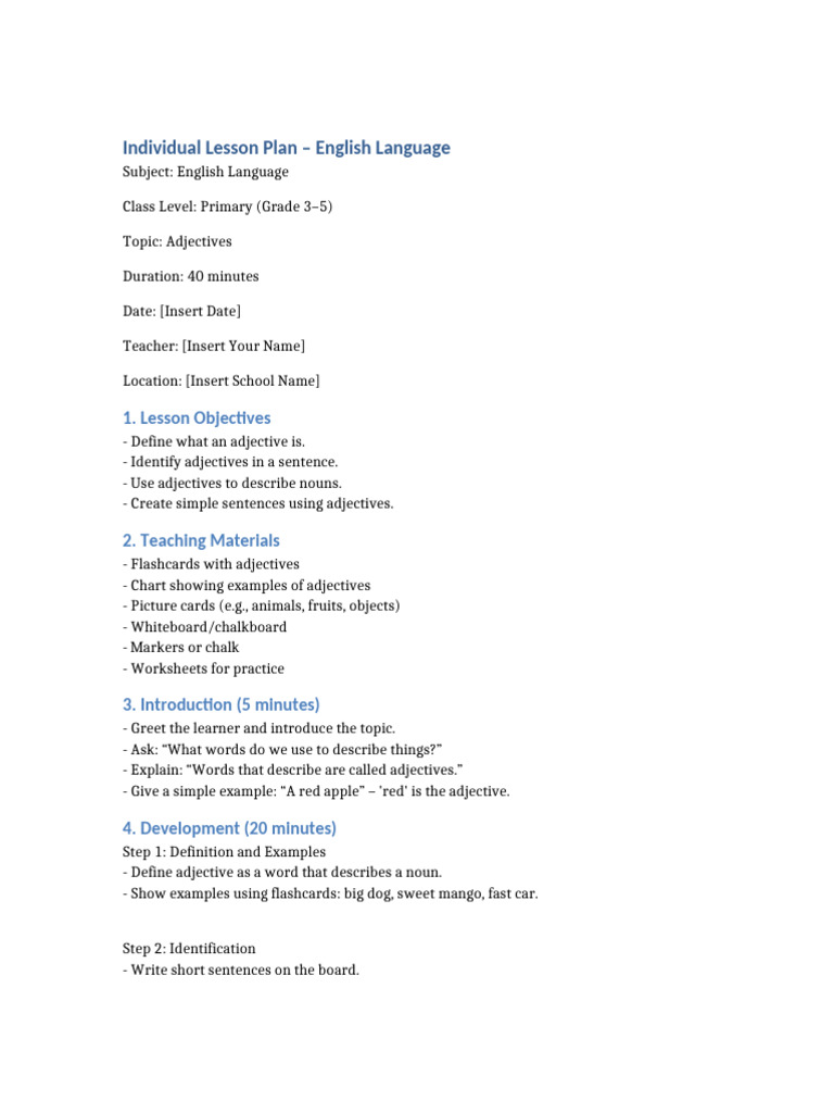 Adjective Lesson Plan for Grades 3-5 | PDF