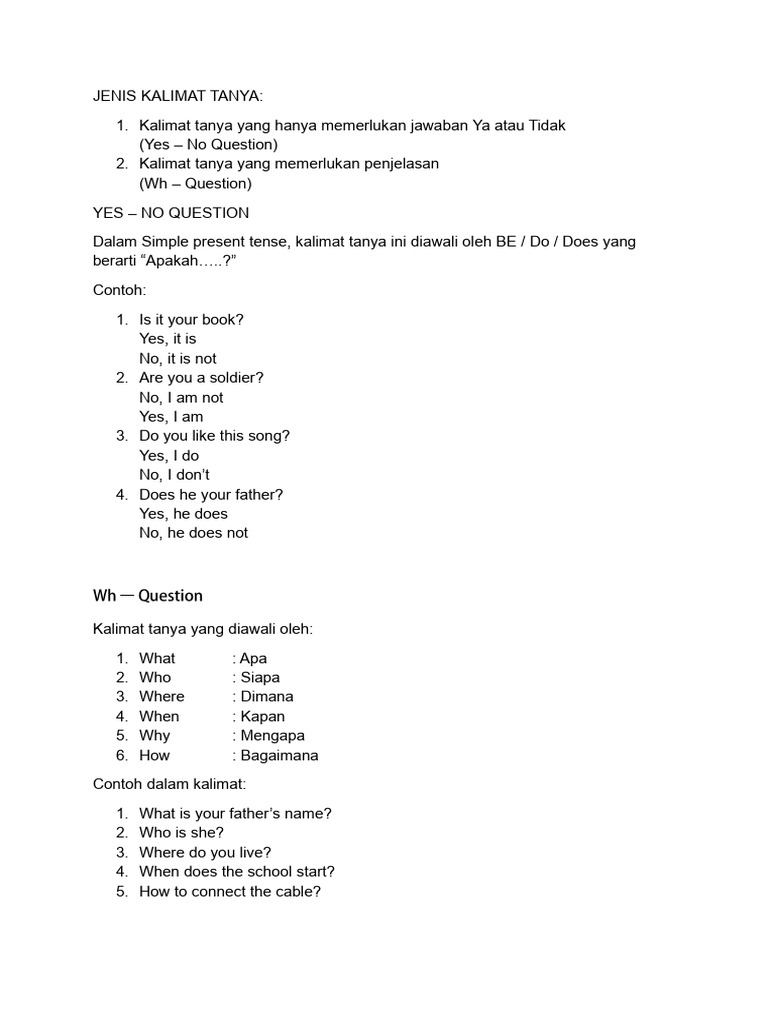 Jenis Kalimat Tanya | PDF