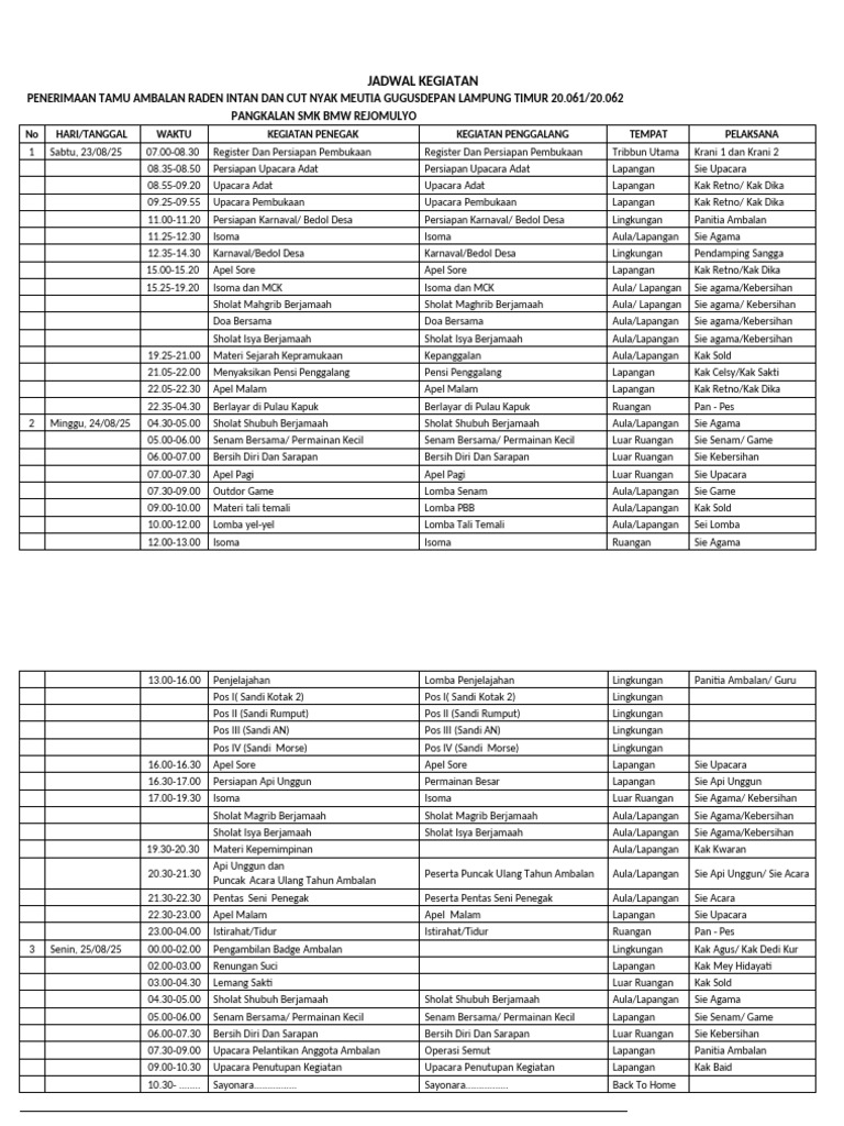 Jadwal Kegiatan Pta Pdf