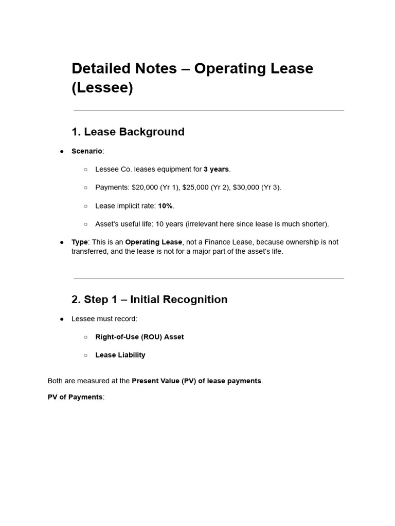 Detailed Notes - Operating Lease (Lessee) | PDF | Expense | Lease