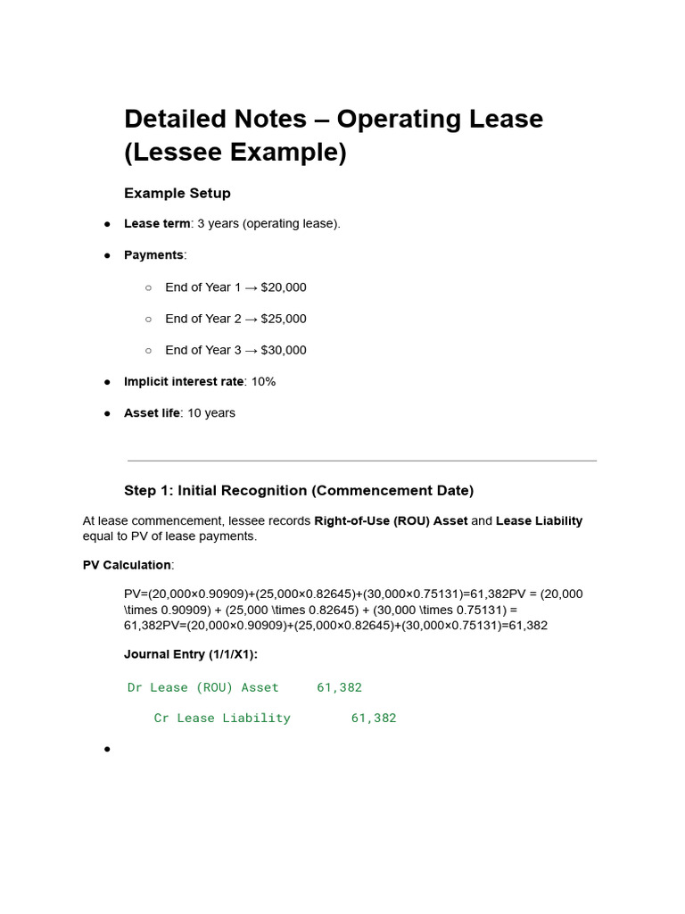 Operating Lease Accounting Example | PDF | Expense | Lease