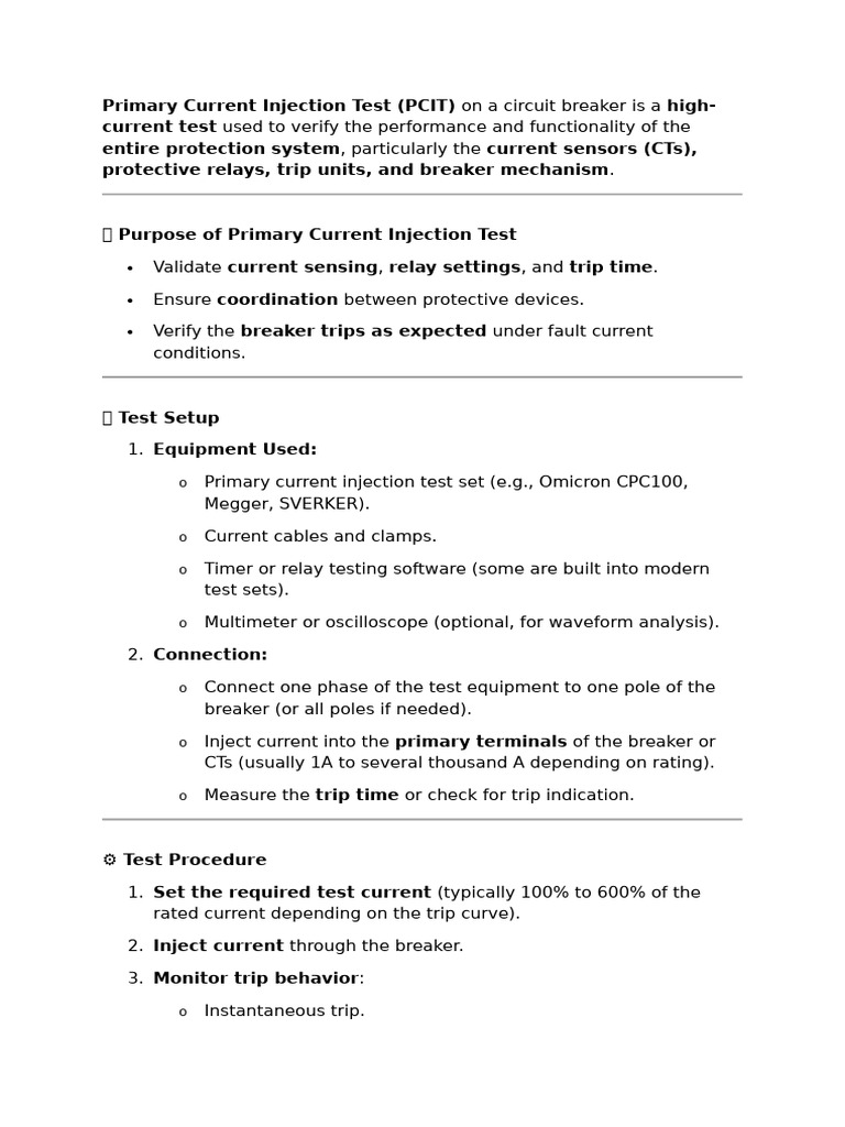 Primary Current Injection On Circuit Breaker | PDF | Relay | Electronic ...