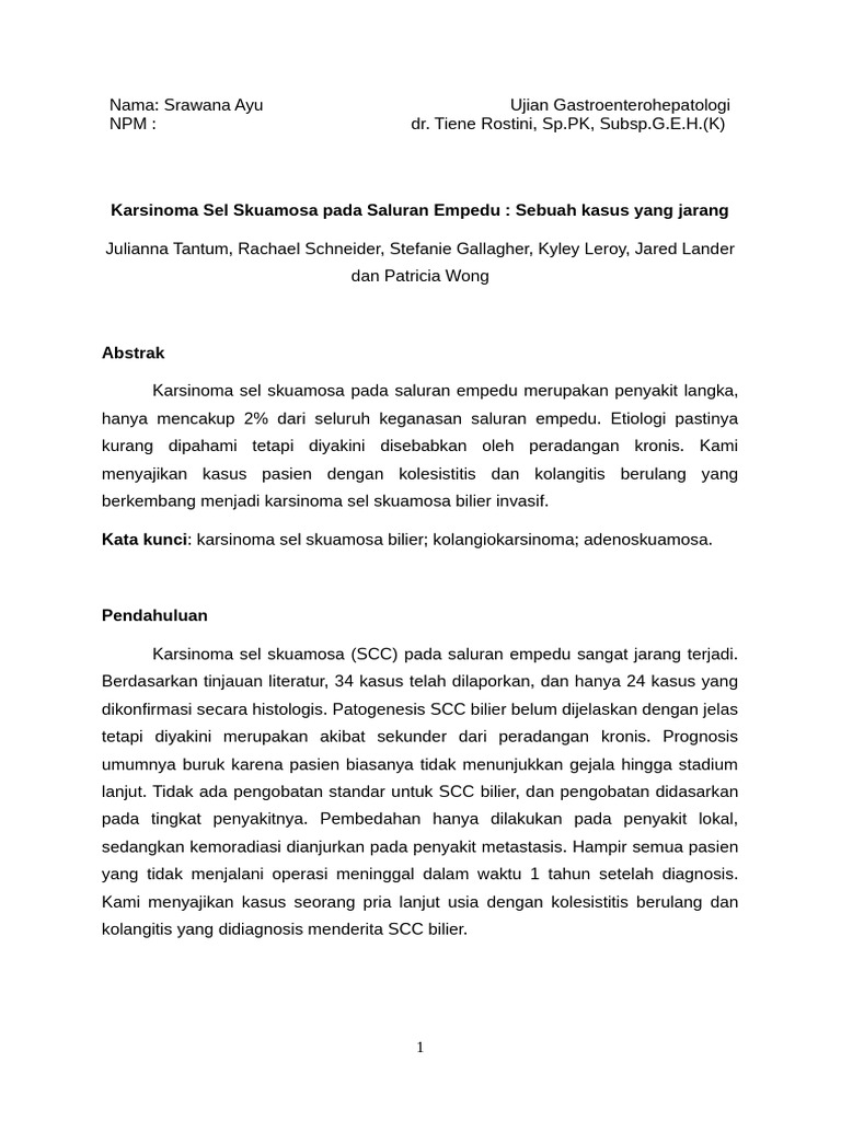 Karsinoma Sel Skuamosa Saluran Empedu | PDF