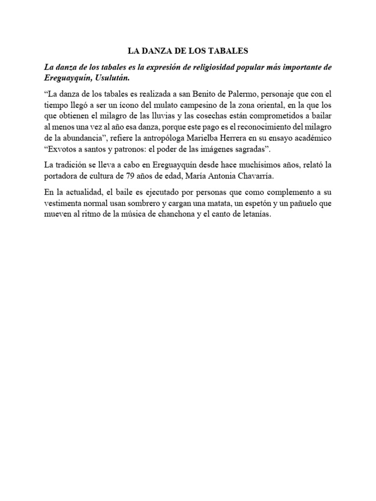 Danza de los Tabales en Ereguayquín | PDF