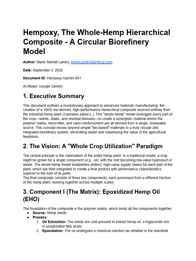 Hempoxy, The Whole-Hemp Hierarchical Composite - A Circular Biorefinery ...