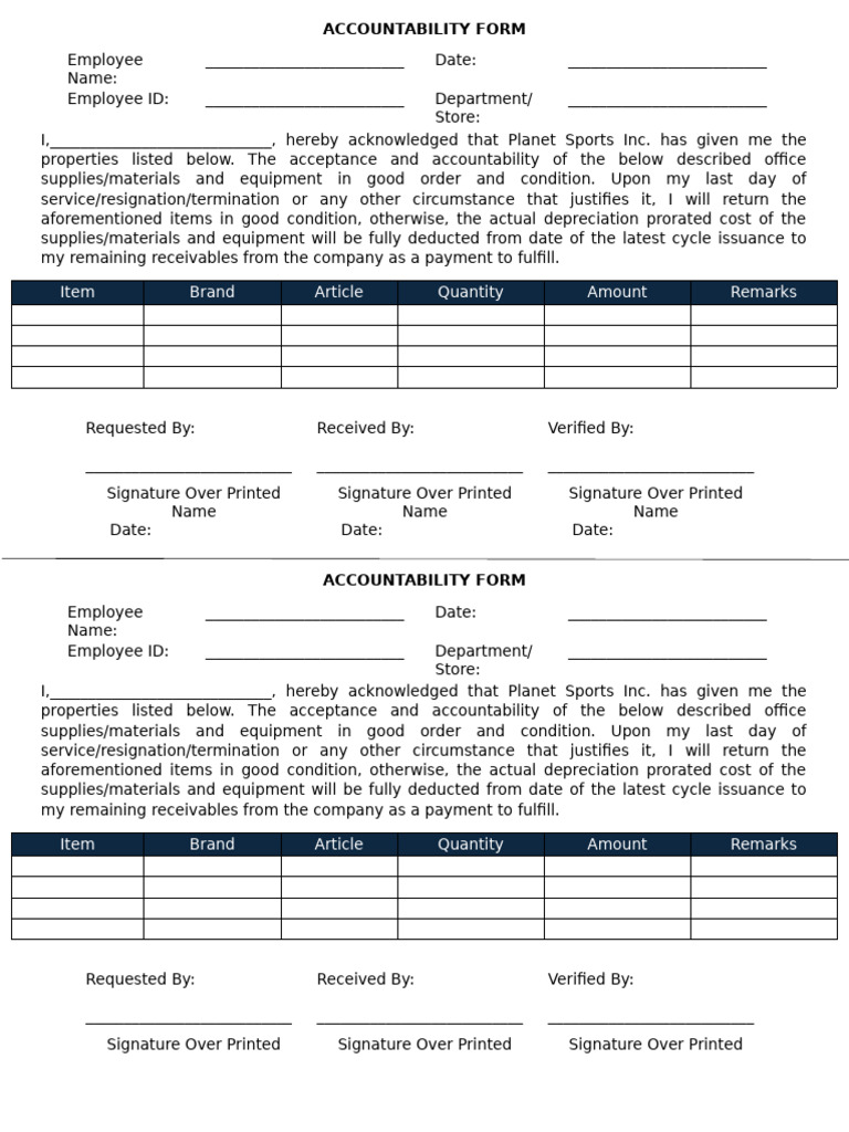 Employee Accountability Form Template | PDF | Depreciation