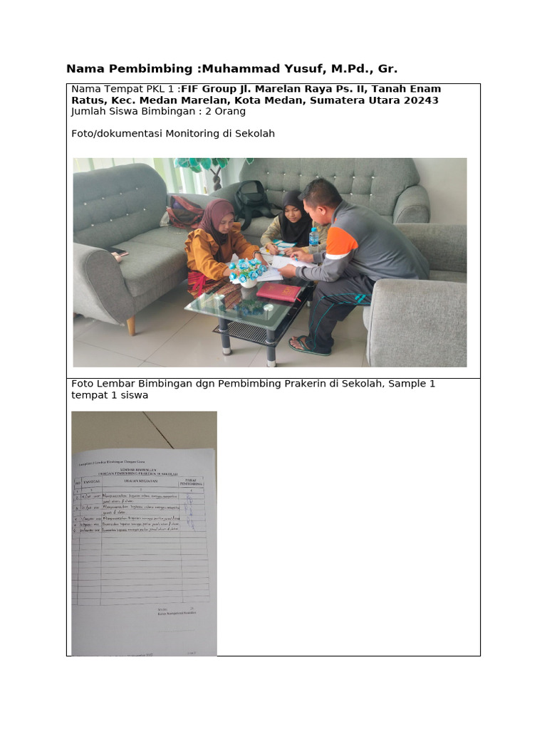 Form. Laporan Pembimbing PKL 2025 (Contoh | PDF