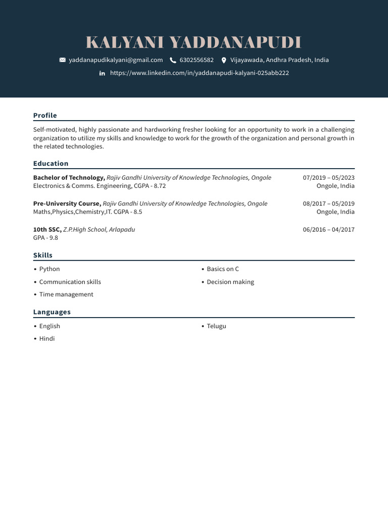 KALYANI - YADDANAPUDI - Resume - 17 09 2022 15 27 21 | PDF