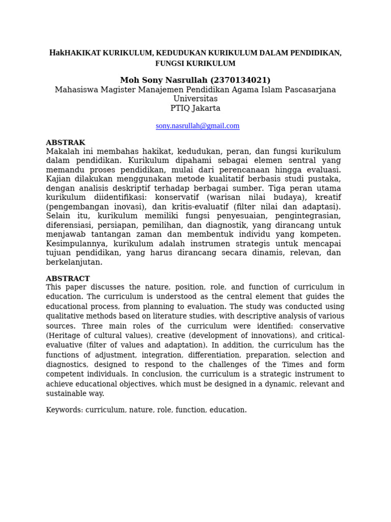 Hakikat Kedudukan Peranan Dan Fungsi Kur | PDF