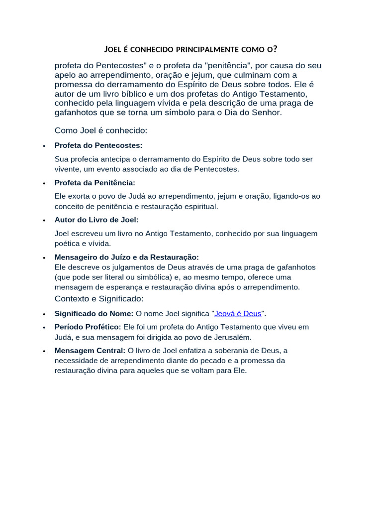 Joel É Conhecido Principalmente Como o | PDF