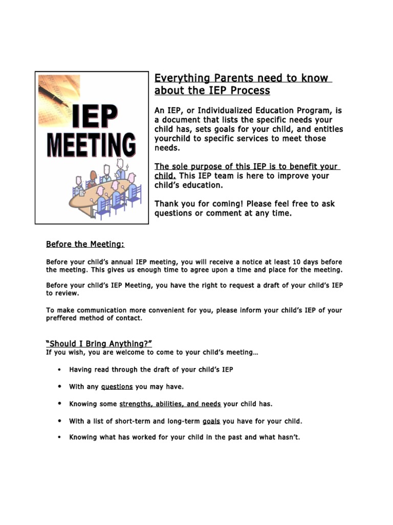 IEP Meeting Guide for Parents | PDF | Individualized Education Program ...