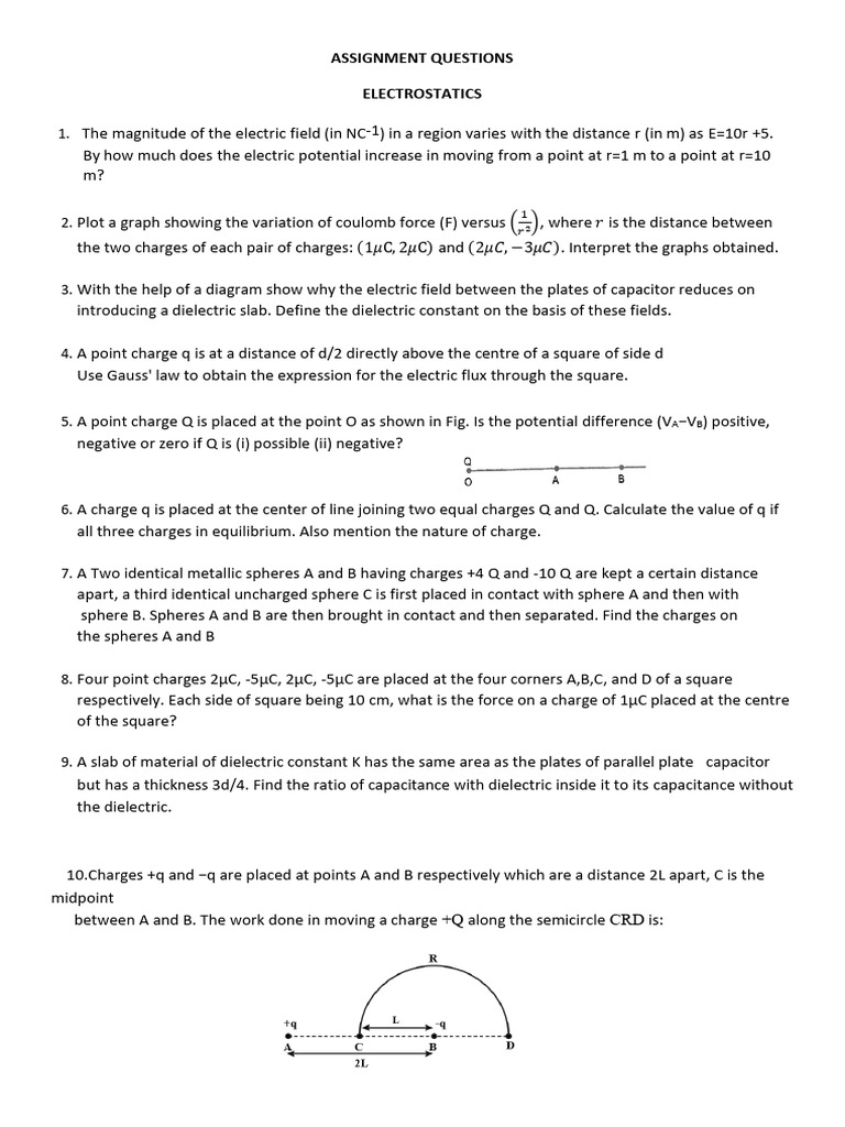 Electrostatics and Current Electricity Problems | PDF | Electric ...