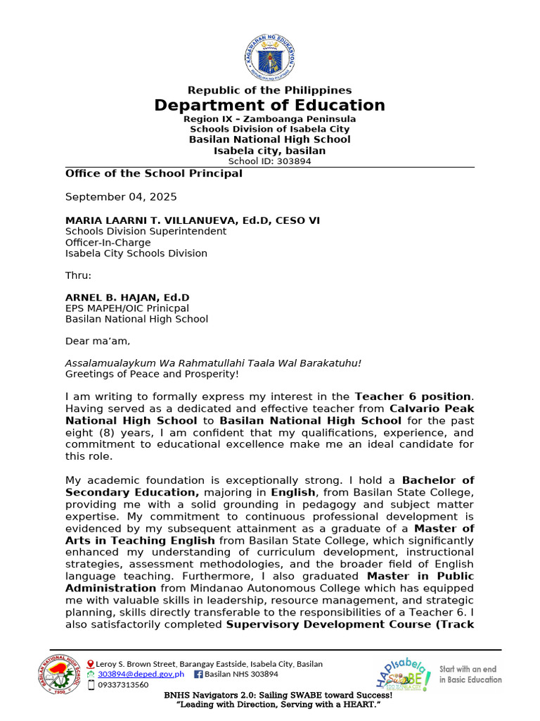 Teacher 6 Application by Cecil Cadalig | PDF | Teachers | Procedural ...