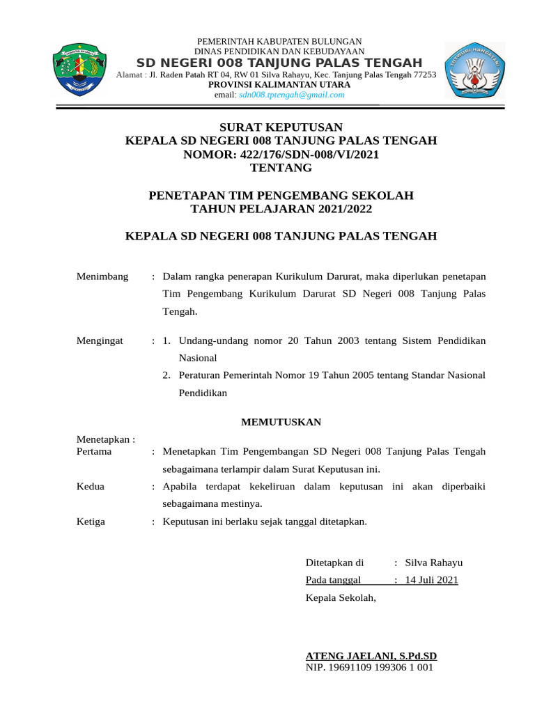 Tim Pengembang Kurikulum SD 008 2021 | PDF