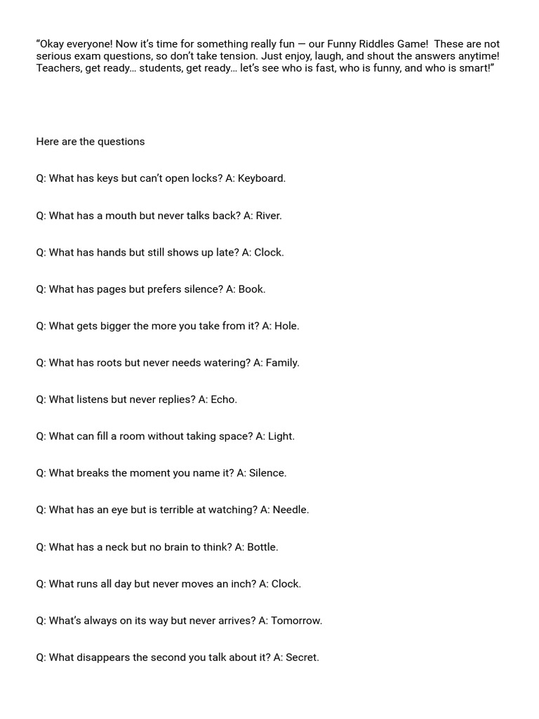 Fun and Engaging Riddles Game | PDF
