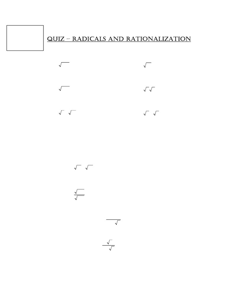 16 - QUIZ - Radicals and Rationalization | PDF