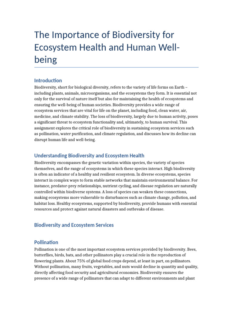 Biodiversity's Role in Ecosystem Health | PDF | Biodiversity | Ecosystem