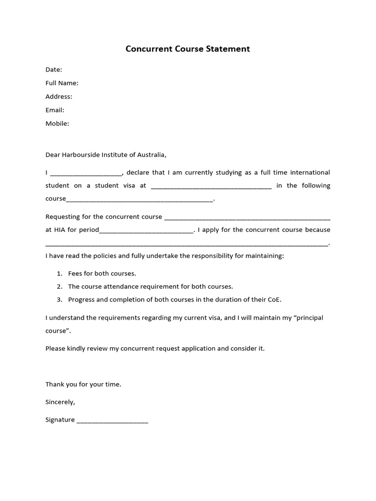 Concurrent Course Statement - Fillable | PDF