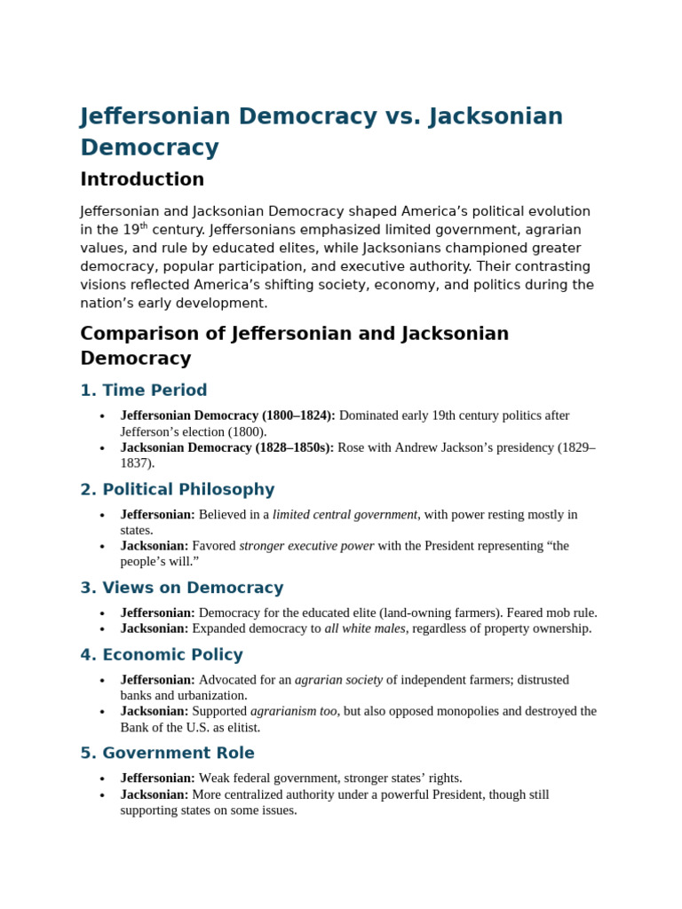 Jeffersonian vs. Jacksonian Democracy | PDF | Thomas Jefferson | Andrew ...