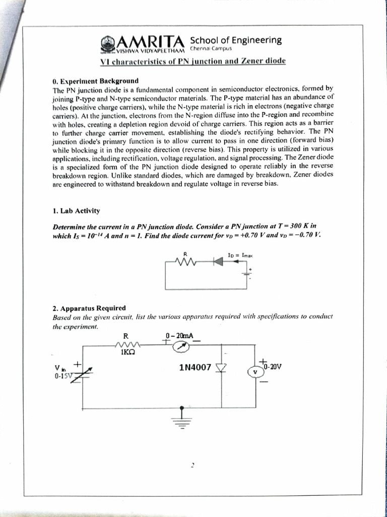 Reference Lab Activity Sheet For Experiement2 | PDF | P–N Junction | Diode