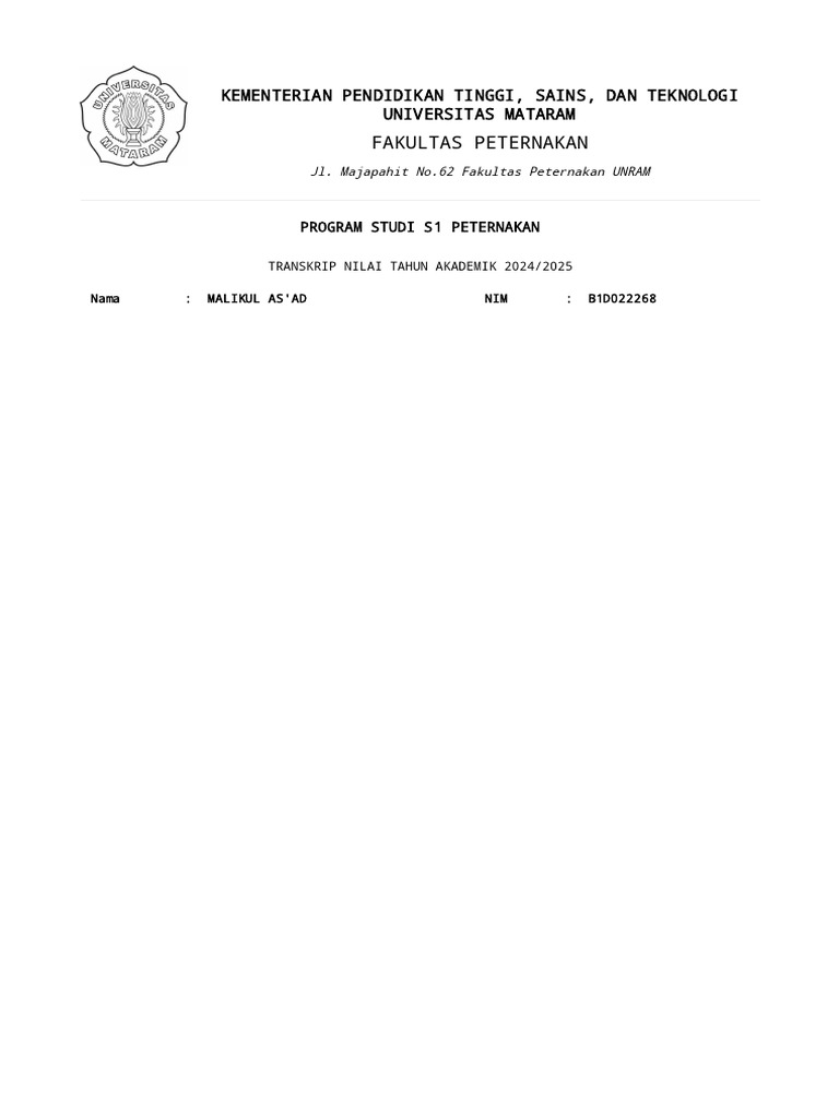 Cetak Transkrip Nilai Mahasiswa Sistem Informasi Akademik | PDF