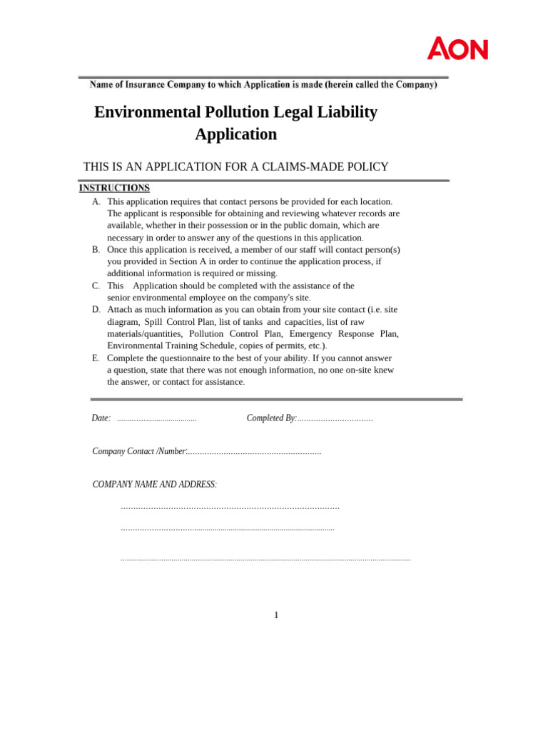 Environmental Pollution Liability Application | PDF | Waste | Stormwater