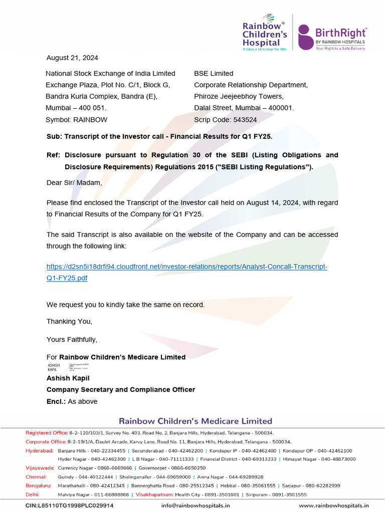 Q1-FY25.pdf: Ashish Kapil | PDF | Cardiology | Heart