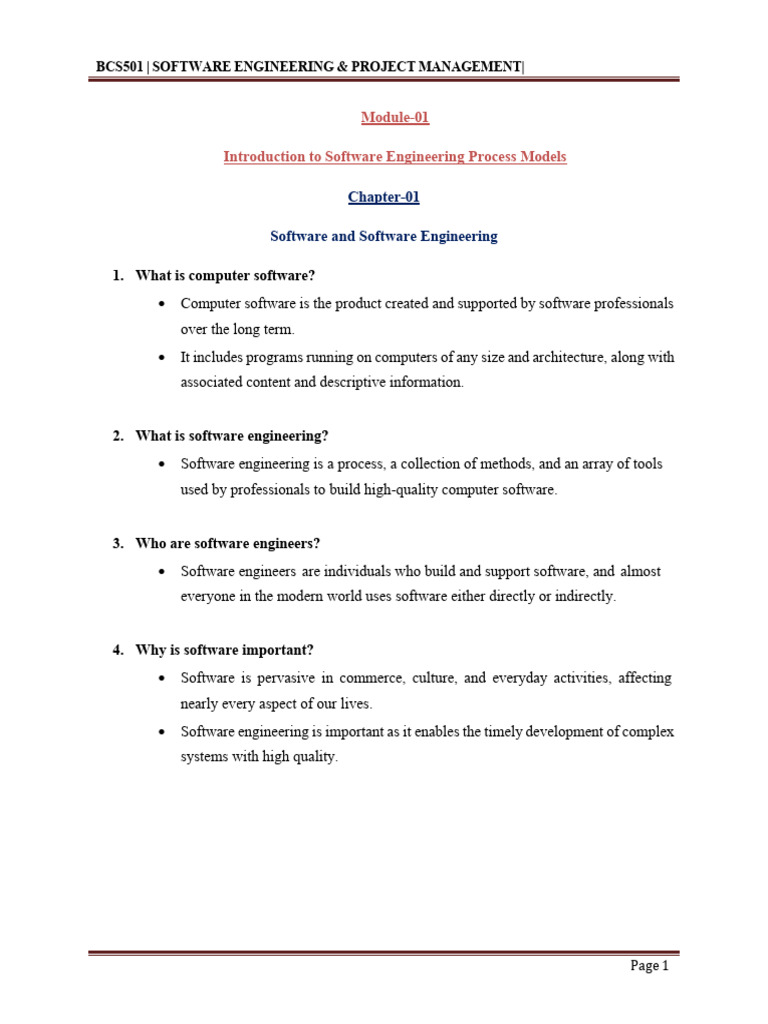 Module-01 Software Engineering & PM | PDF | Software | Project Management