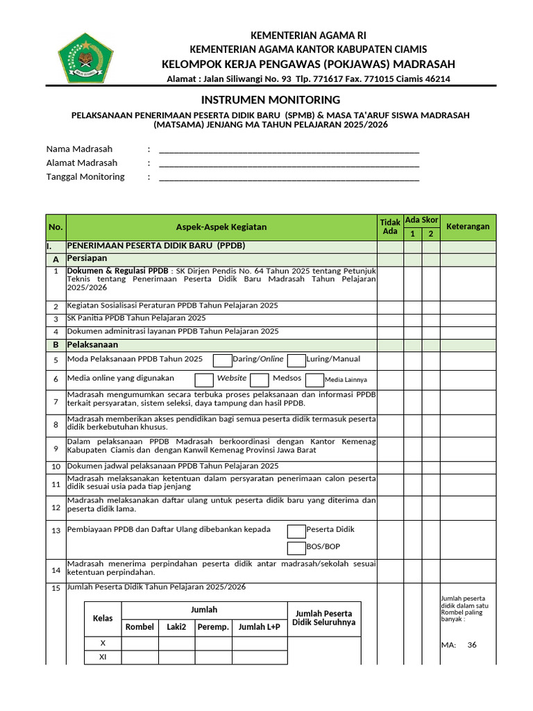 Instr. Monit. PPDB & Matsama 2025 | PDF