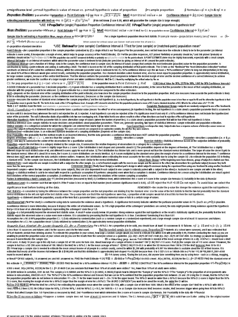 Stats Test #3 Word Cheat Sheet | PDF | Statistical Hypothesis Testing ...
