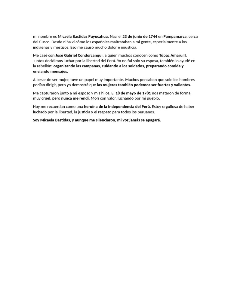 Micaela Bastidas: Heroína de la Independencia | PDF