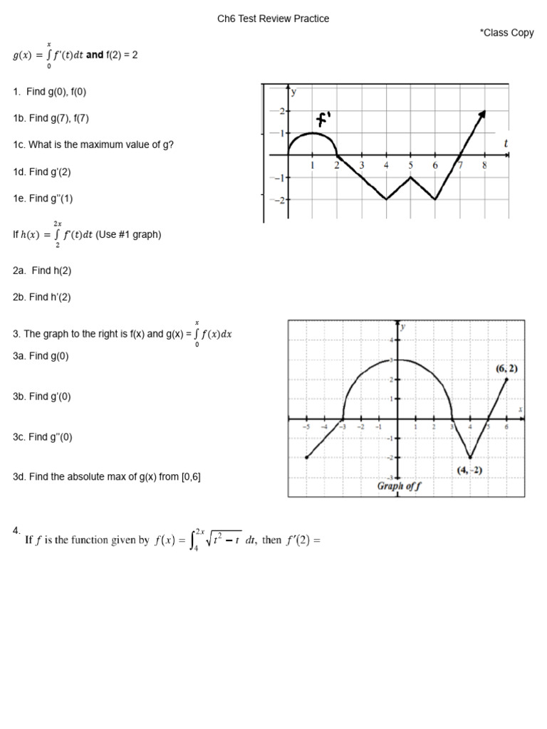 Calculus Test Review Practice Questions | PDF
