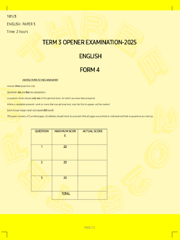Eng f4 Pp3 Q-Term 3 Opener-2025-1 | PDF
