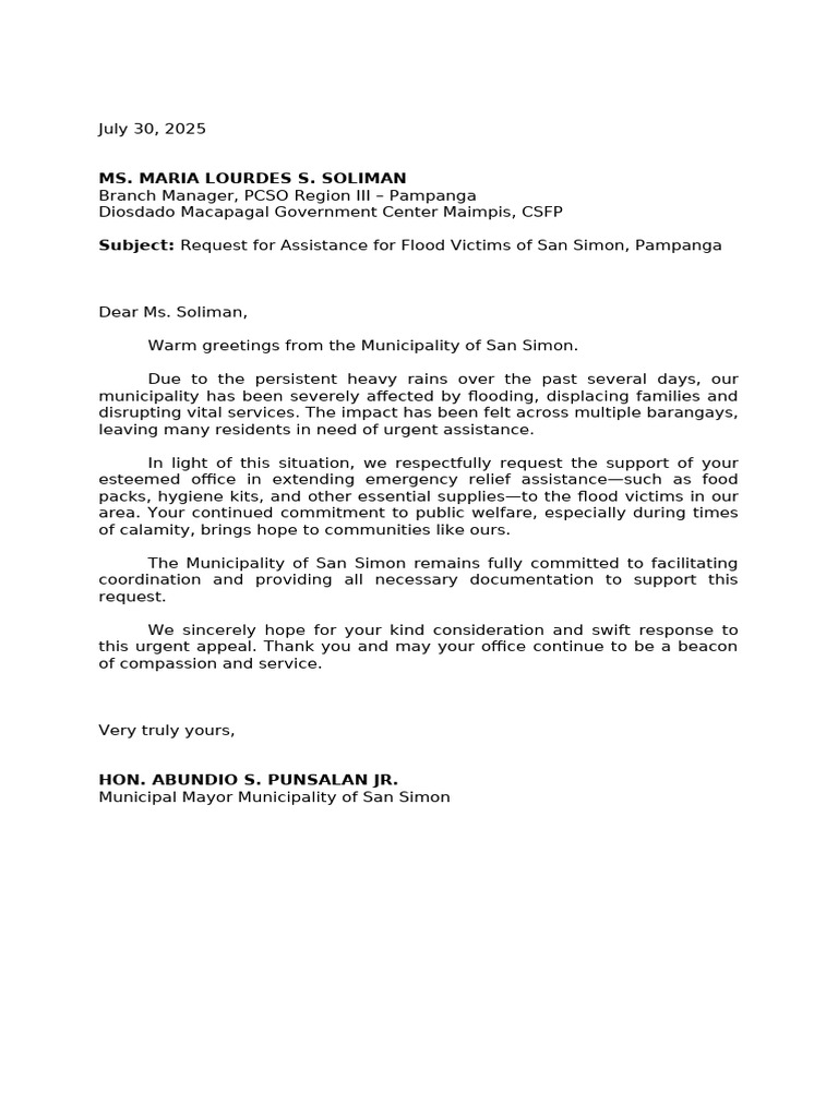 Request for Aid for Flood Victims | PDF