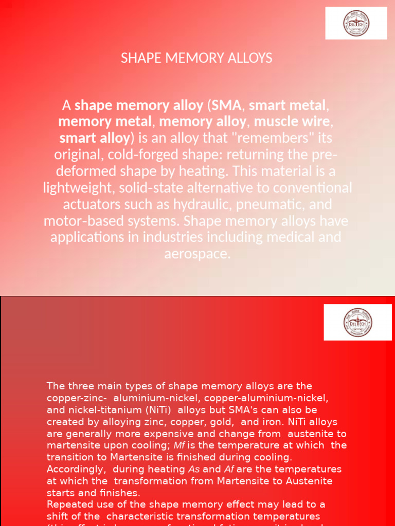 Shape Memory Alloys: Types and Applications | PDF | Shape Memory Alloy ...