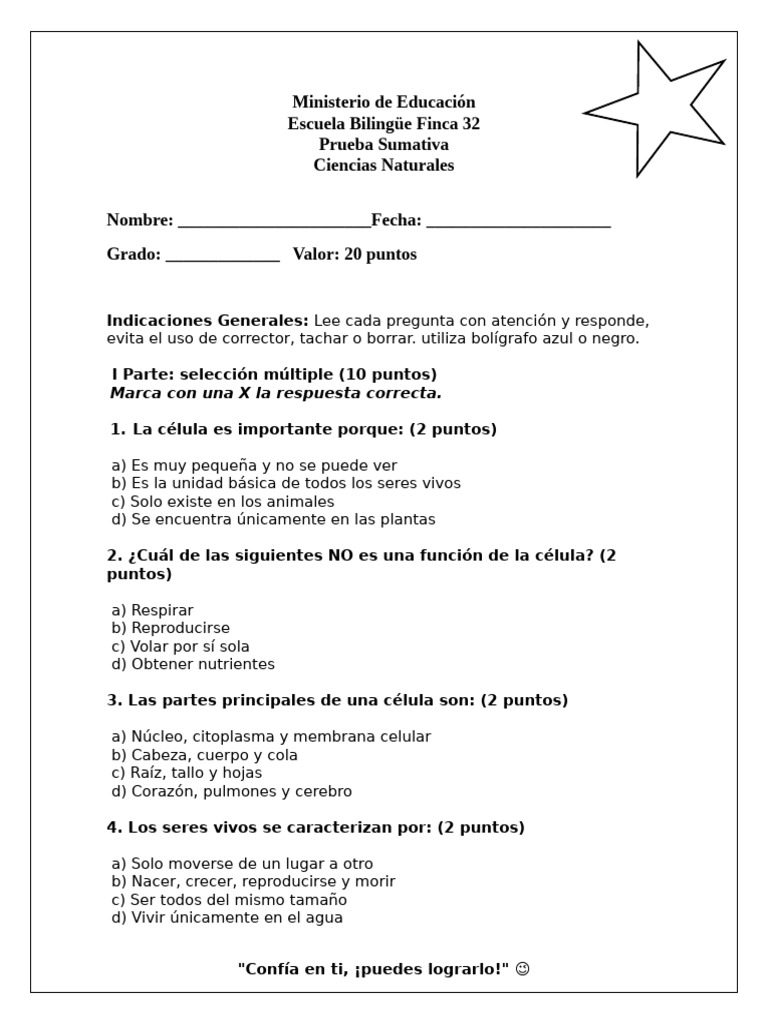 Prueba de Ciencias Naturales Bilingüe | PDF
