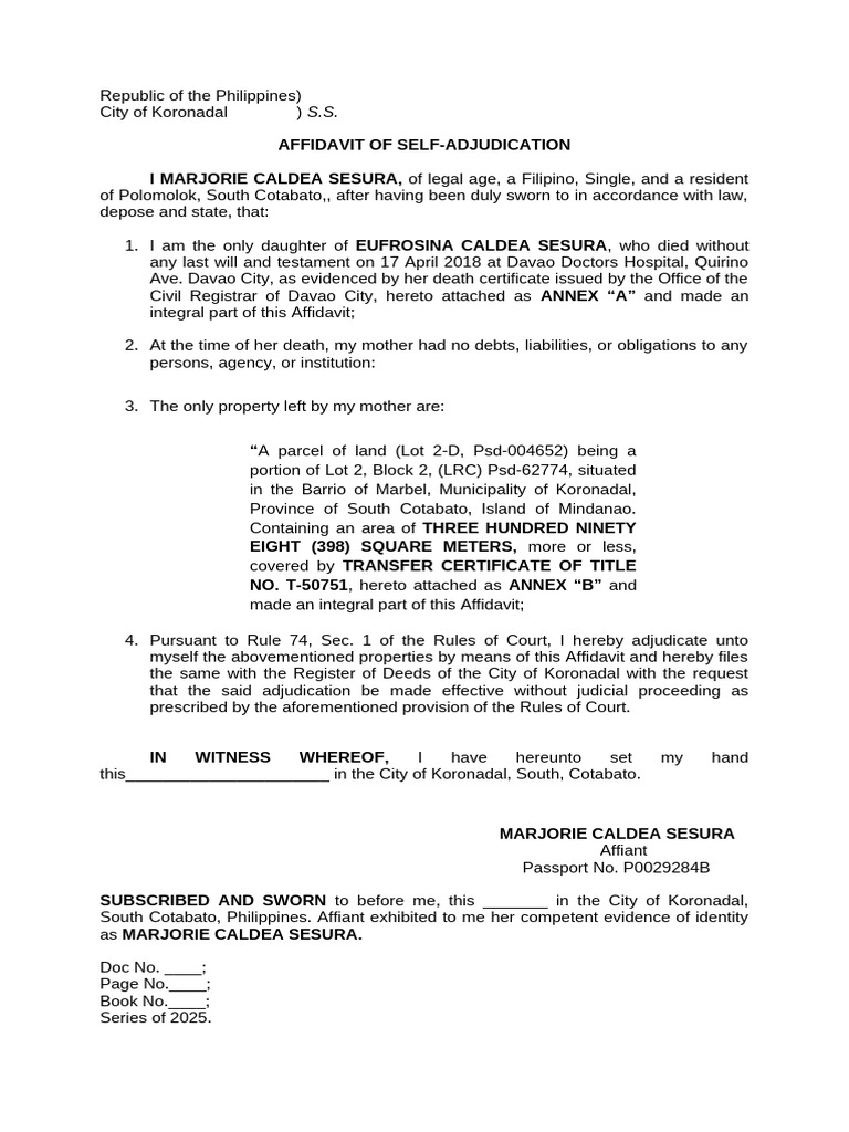 Affidavit of Self-Adjudication | PDF | Affidavit | Civil Law (Common Law)