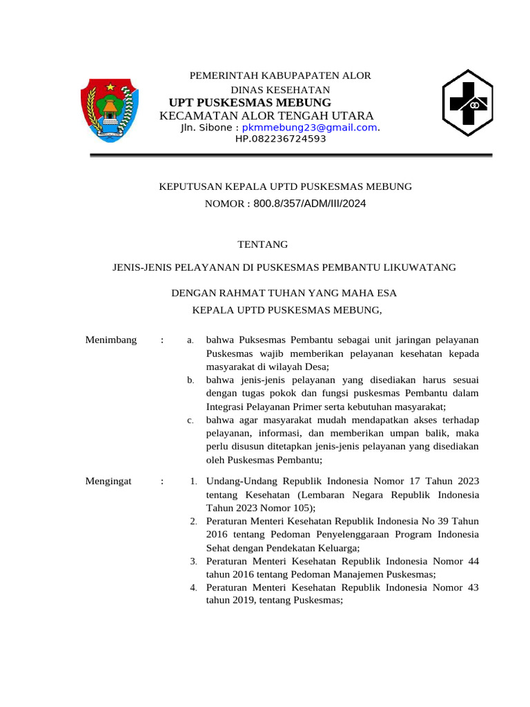 8.mebung - SK Jenis Pelayanan Di Pustu Ok | PDF