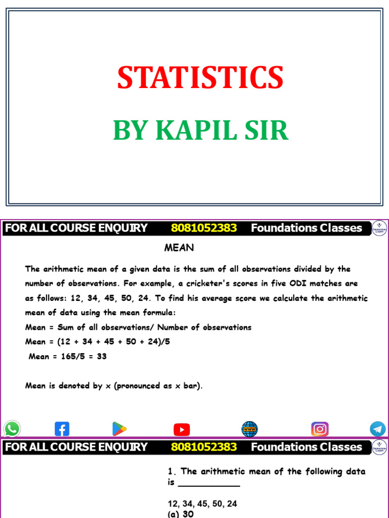 Statistics Mean Median Mode Guide | PDF | Mode (Statistics) | Arithmetic Mean