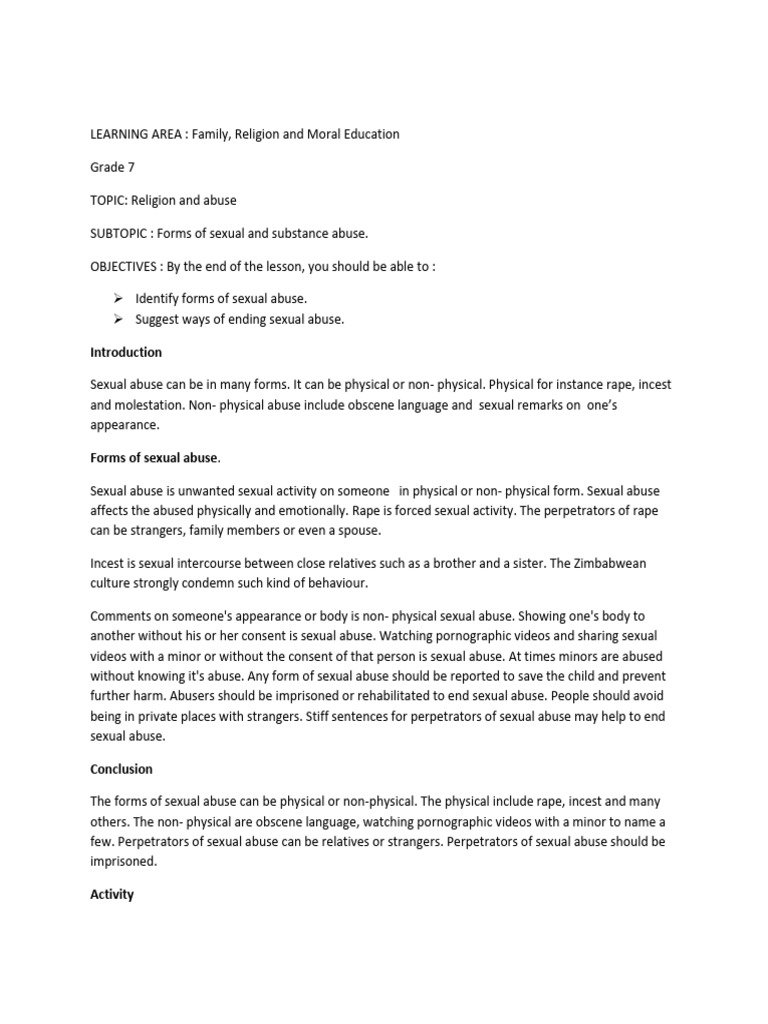 Forms of Sexual Abuse A | PDF
