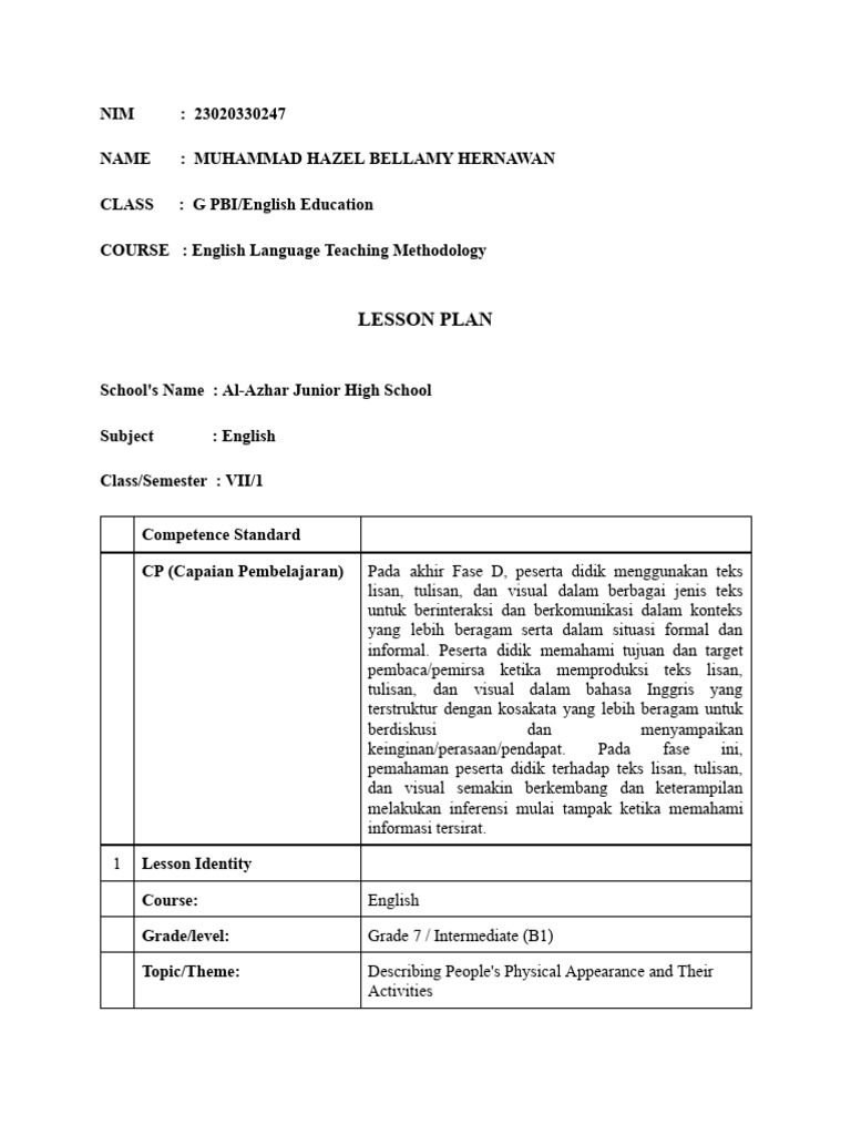 English Lesson Plan: Describing People | PDF | Human Communication ...