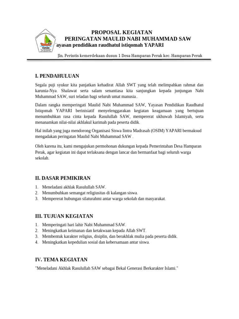 Peringatan Maulid Nabi di YAPARI 2025 | PDF