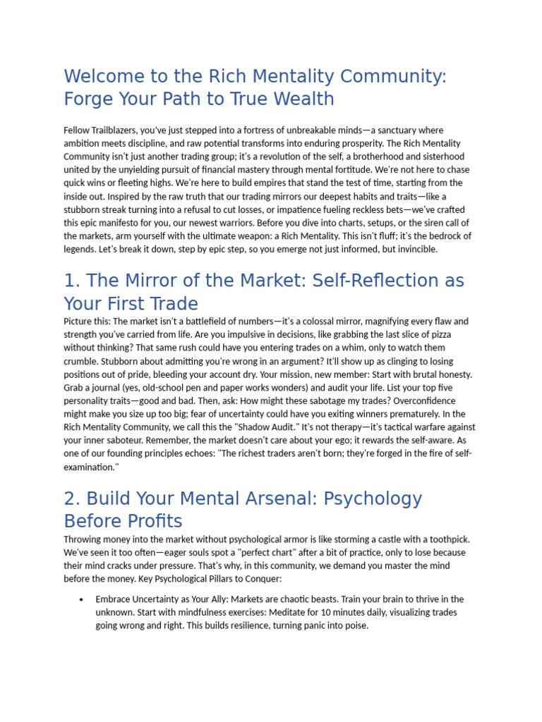 Rich Mentality Community: Wealth Mindset | PDF | Psychology ...